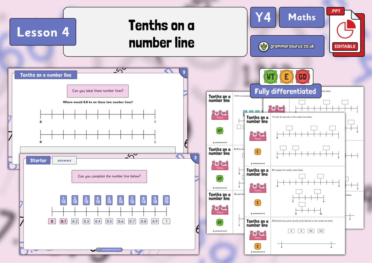 Year 4 Decimals - Tenths on a Number Line - Lesson 4 - Grammarsaurus