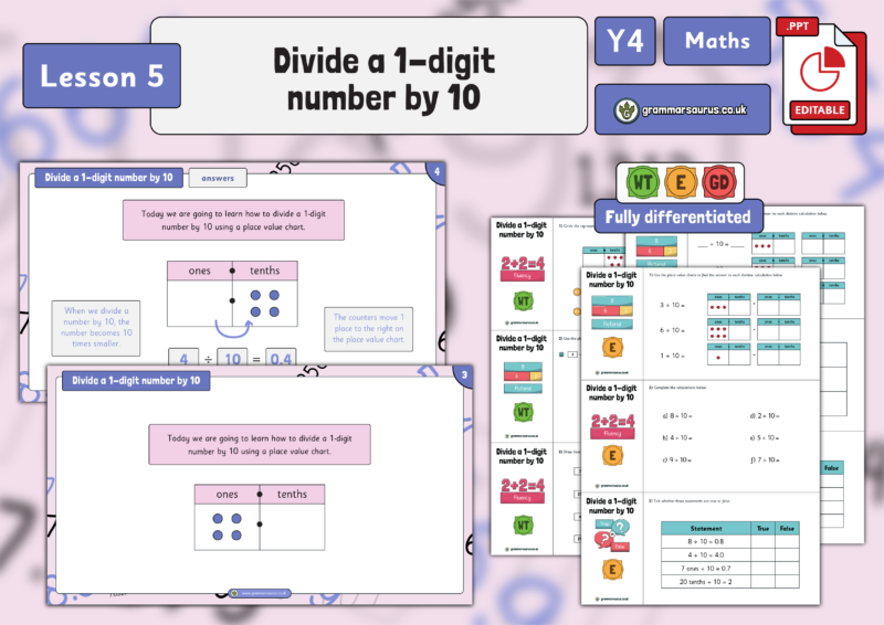 Year 4 Decimals - Dividing a 1-digit number by 10 - Lesson 5 ...