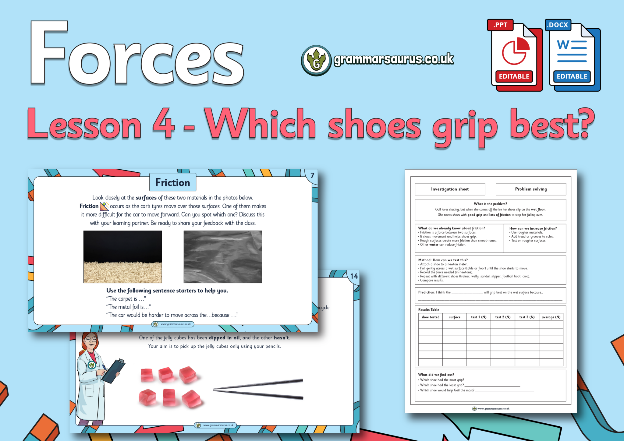 Year 5 Science - Forces - Which shoes grip best? - Lesson 4 - Grammarsaurus