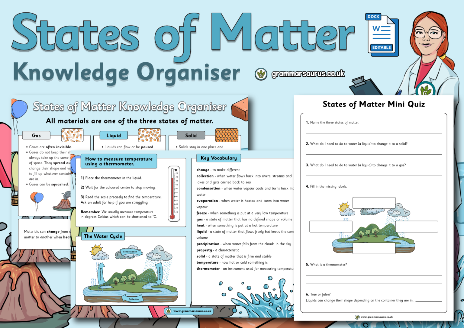 Year 4 Science - States of Matter - Knowledge Organiser - Grammarsaurus
