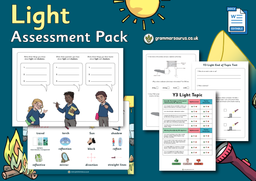 Year 3 Science - Light - Assessment Pack - Grammarsaurus