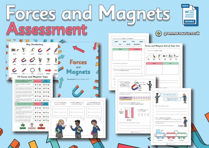 Year 3 Science - Forces and Magnets - Assessment Pack - Grammarsaurus