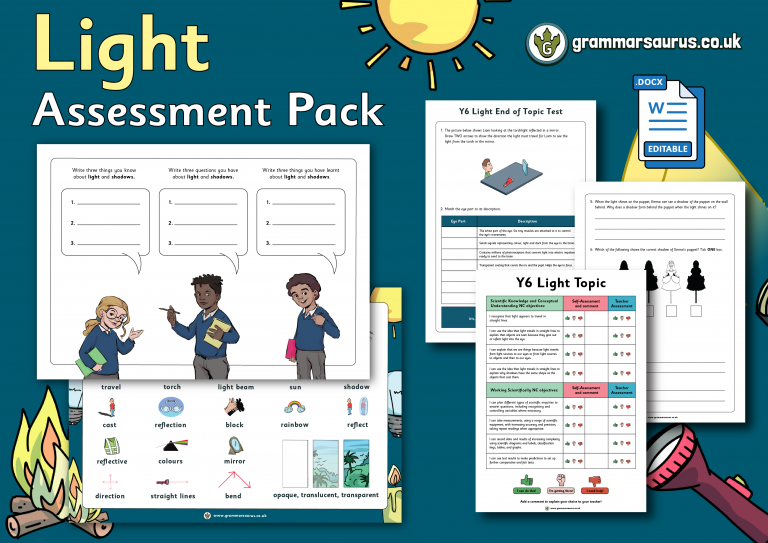 Year 6 Science - Light - Assessment Pack - Grammarsaurus