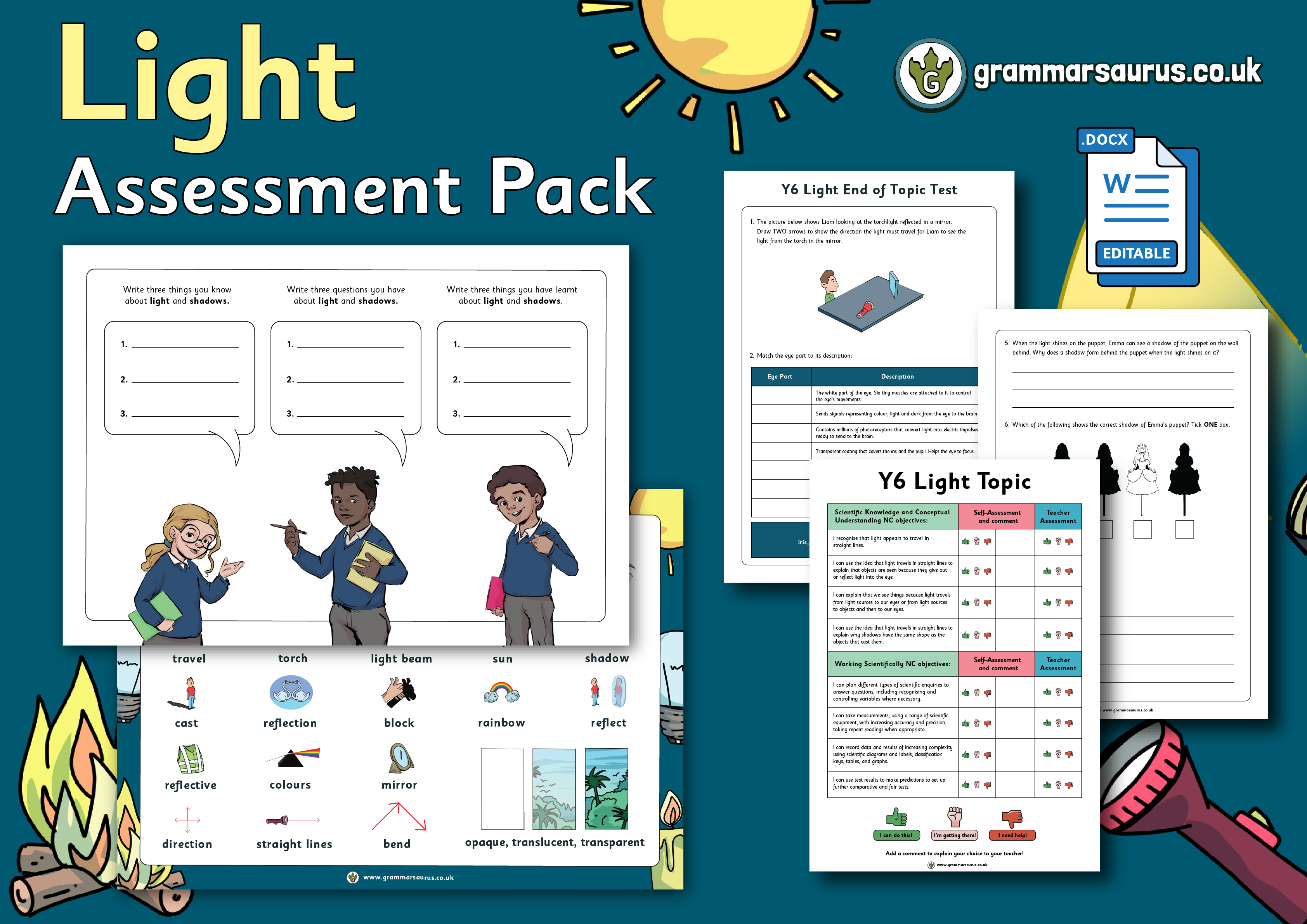Year 6 Science - Light - Assessment Pack - Grammarsaurus