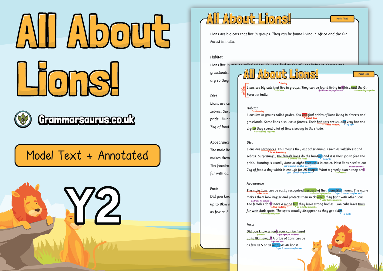 Year 2 Model Text - Non-chronological report - All About Lions ...