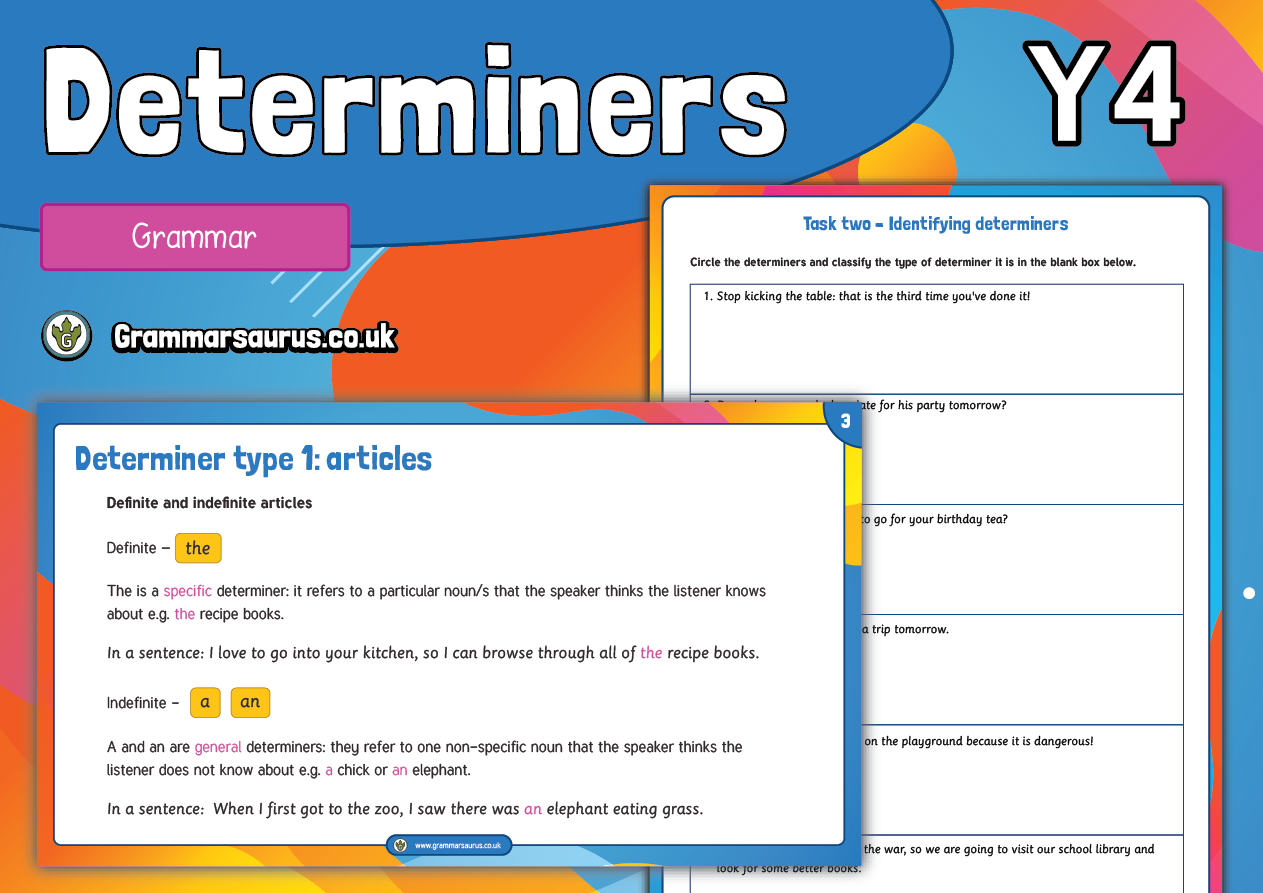 Year 4 Determiners Lesson Pack - Grammarsaurus