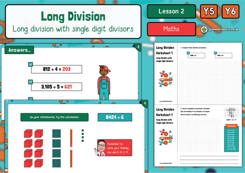 Year 5/6 Long Division - Long Division with Single Digit Divisors ...