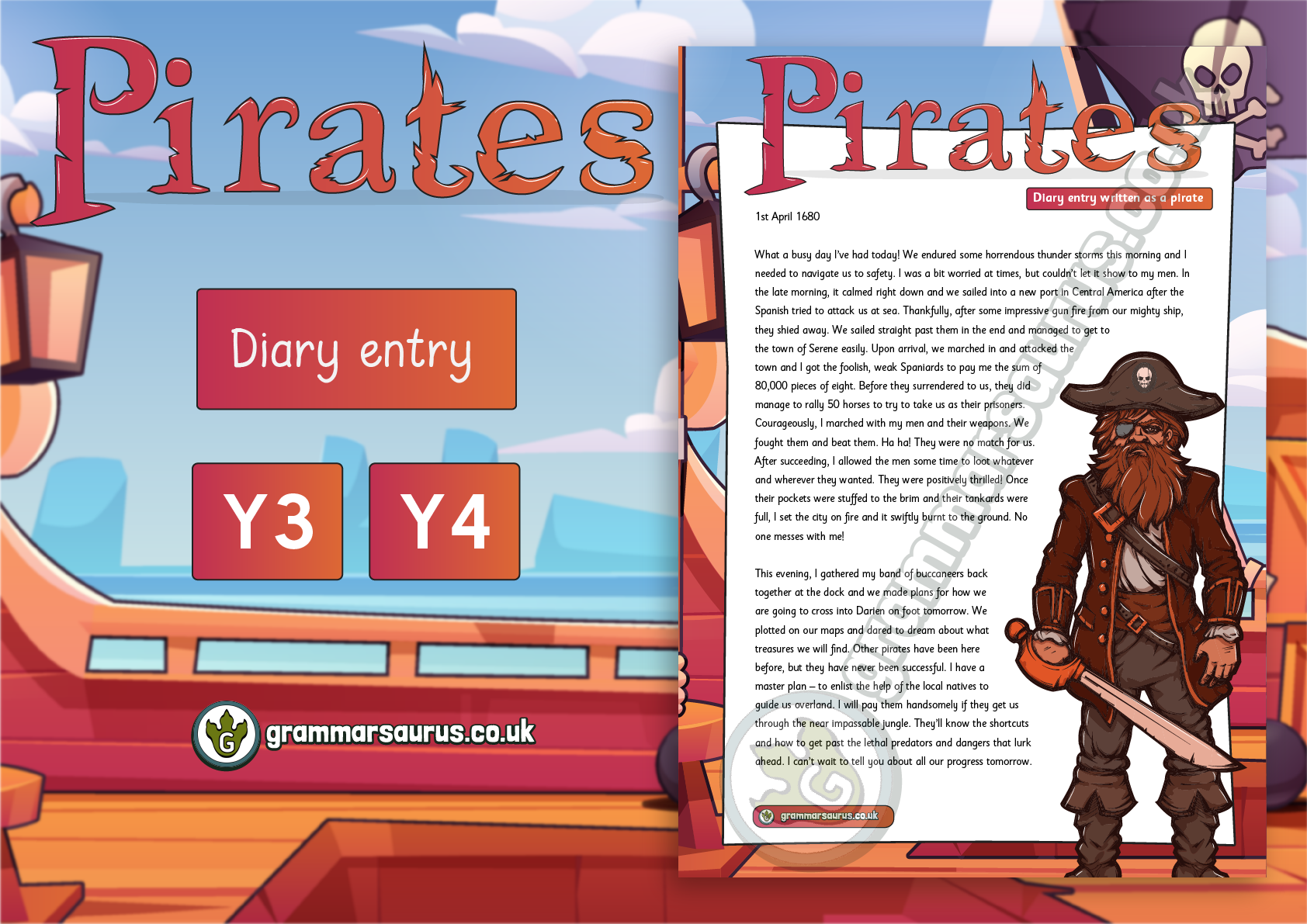 Year 4 Model Text - Diary entry - Pirates - Grammarsaurus