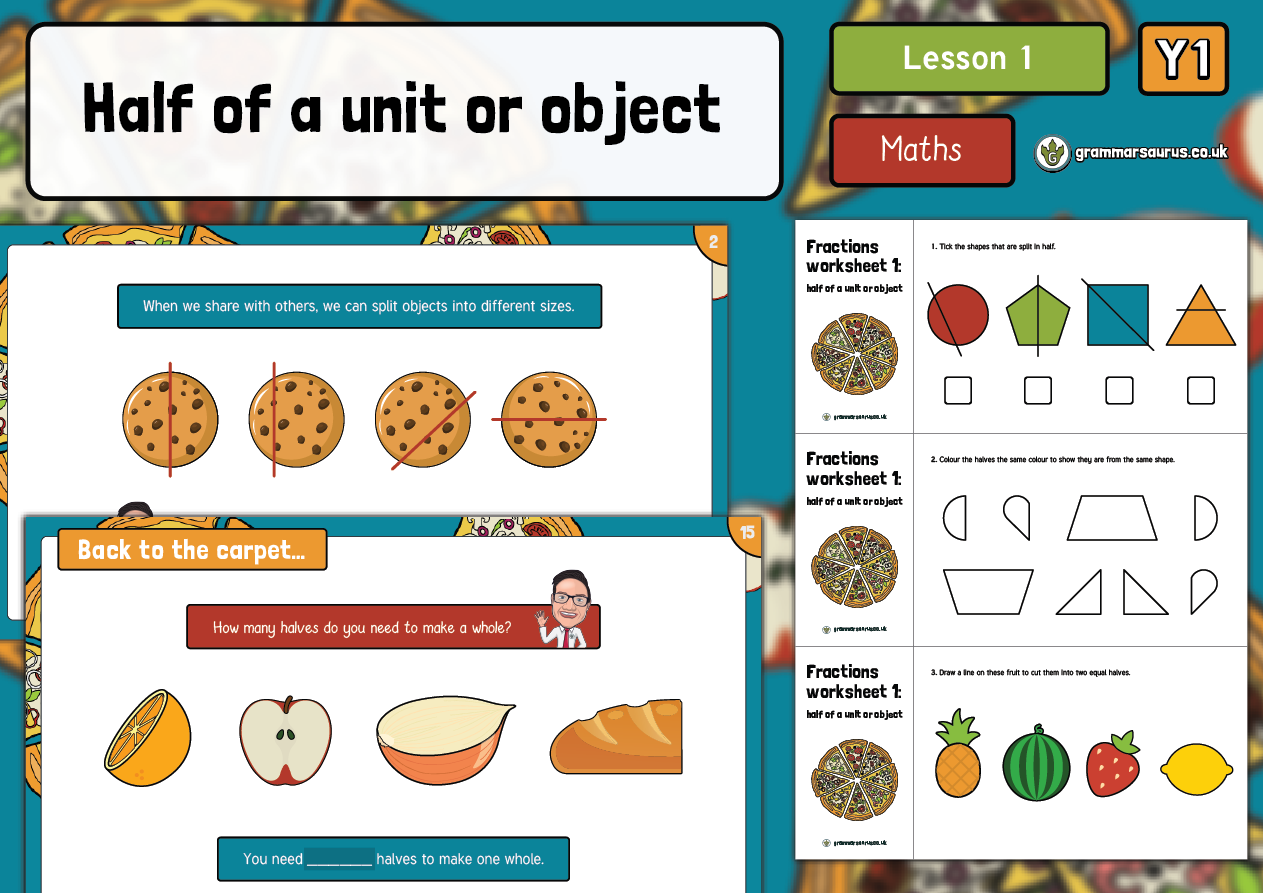Year 1 Fractions Half Of A Unit Or Object Lesson 1 Grammarsaurus Year 1 Fractions Half Of A Unit Or Object Lesson 1 Grammarsaurus