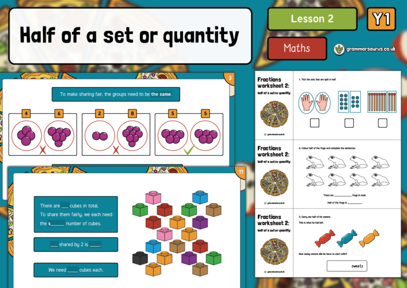 Year 1 Fractions - Half of a set or quantity - Lesson 2 - Grammarsaurus