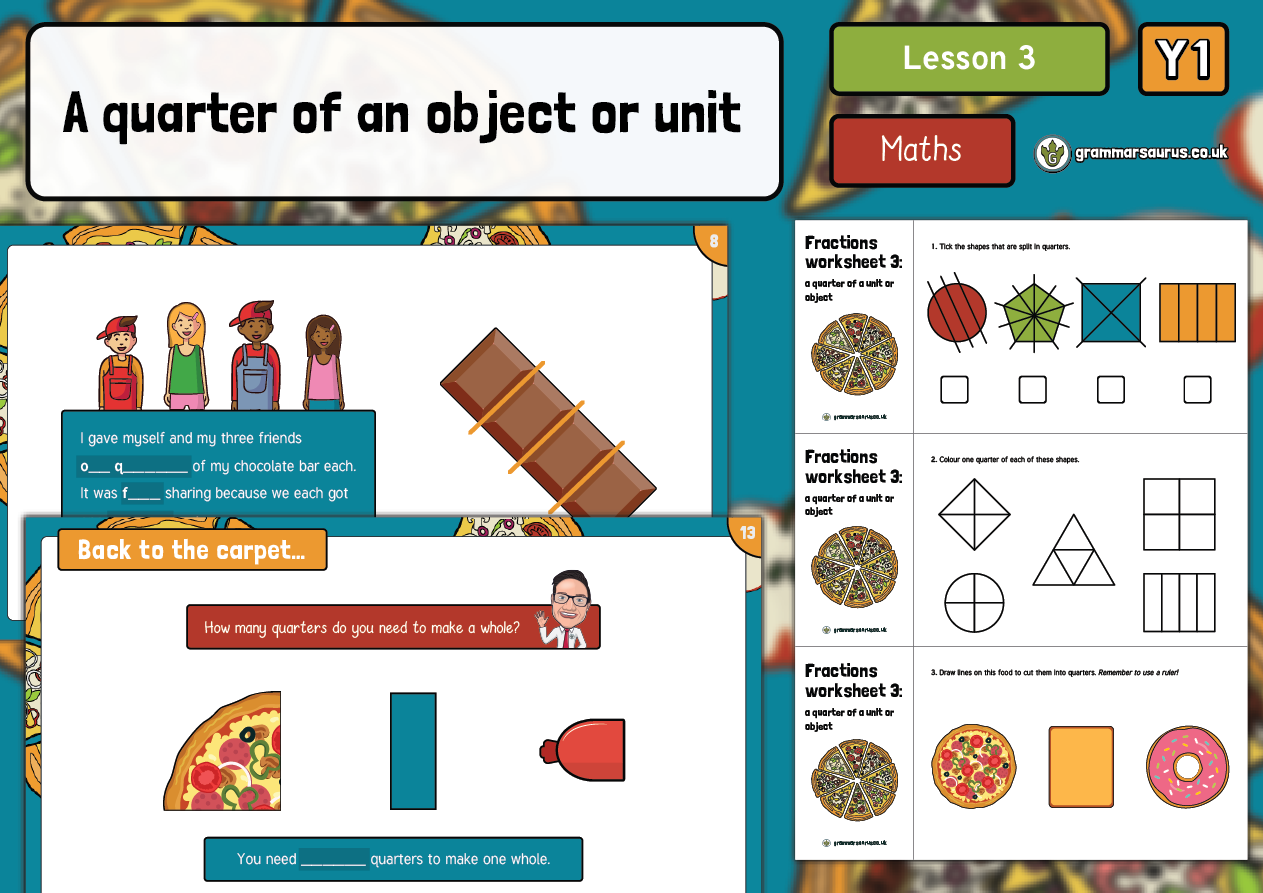 Year 1 Fractions - A Quarter of an Object or Unit - Lesson 3 ...