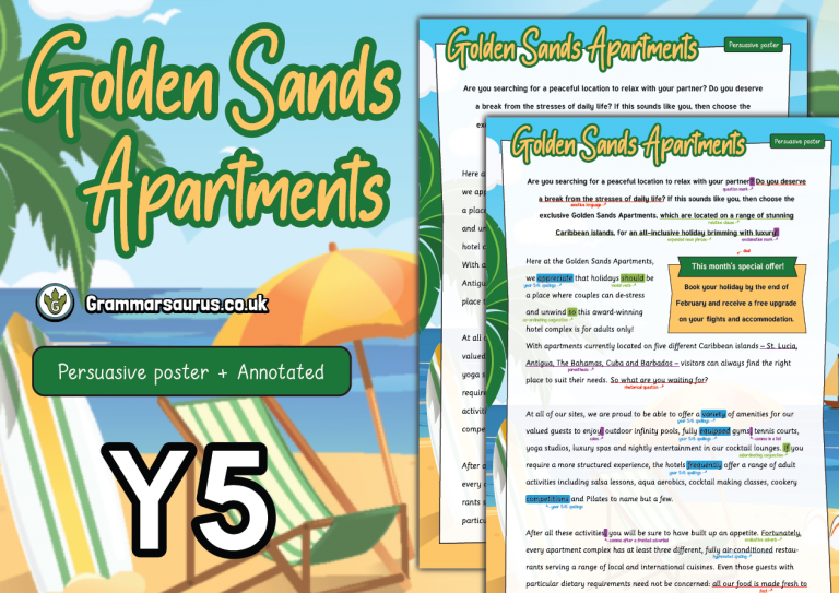 Year 5 Model Text - Persuasive Poster - Golden Sands Apartments ...
