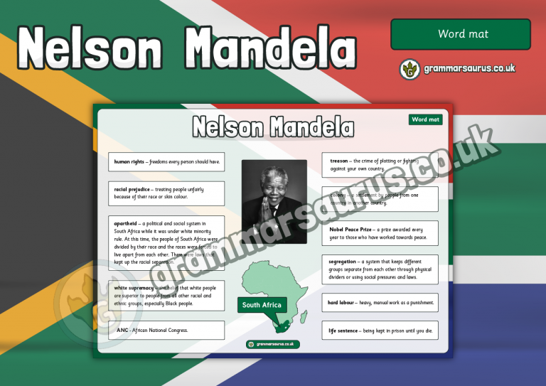 Nelson Mandela Word Mat - Grammarsaurus