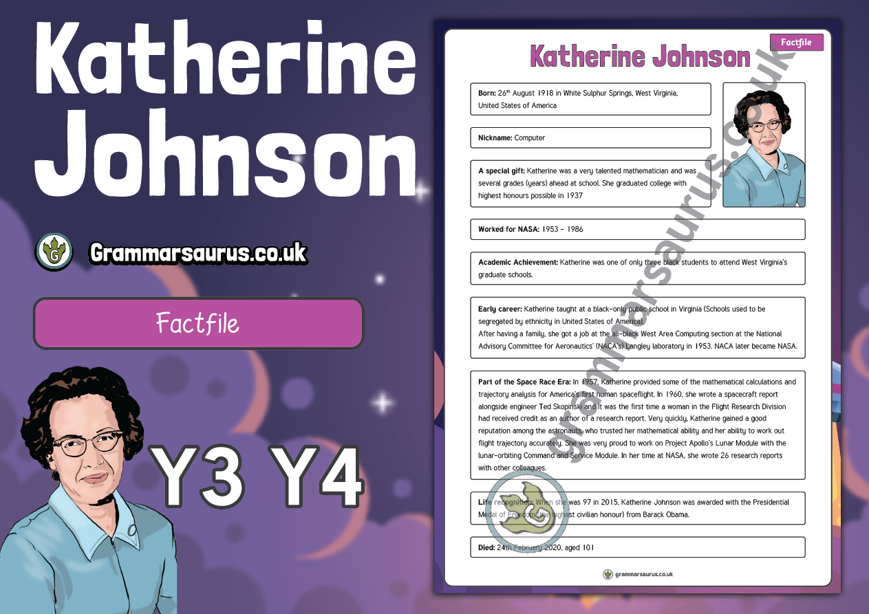 Year 3/4 Fact File - Katherine Johnson - Grammarsaurus
