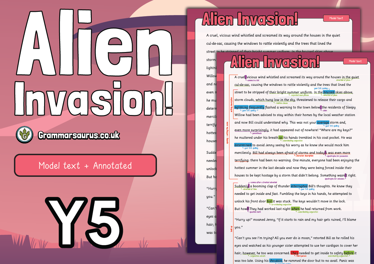 Year 5 Model Text - Narrative - Alien Invasion - Grammarsaurus