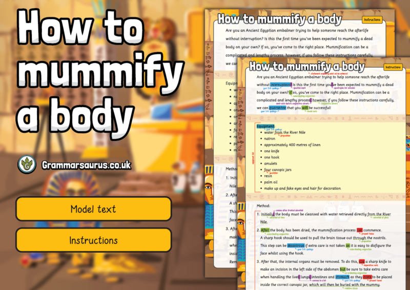 Year 5 Model Text - Instructions - How to Mummify a Body - Grammarsaurus