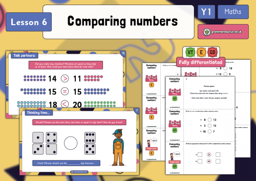 Year 1 Place Value (within 20) - Comparing Numbers - Lesson 6 - Grammarsaurus