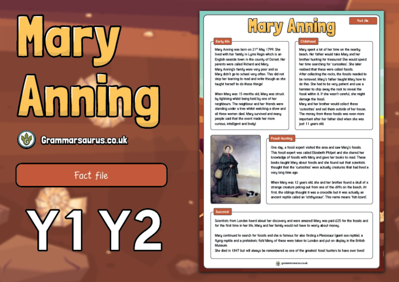 Year 1/2 History - Mary Anning Fact File - Grammarsaurus