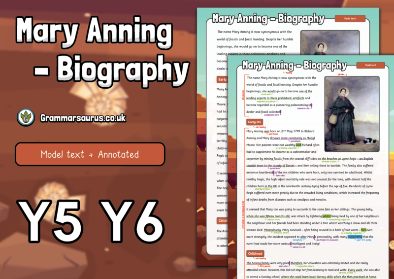 Year 5/6 Model Text - Biography - Mary Anning - Grammarsaurus