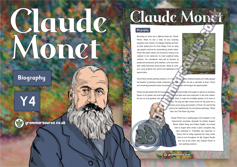Year 4 Model Text - Biography - Claude Monet - Grammarsaurus