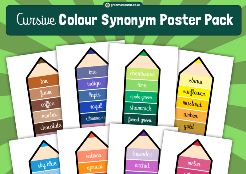 Cursive Colour Synonym Poster Pack - Grammarsaurus