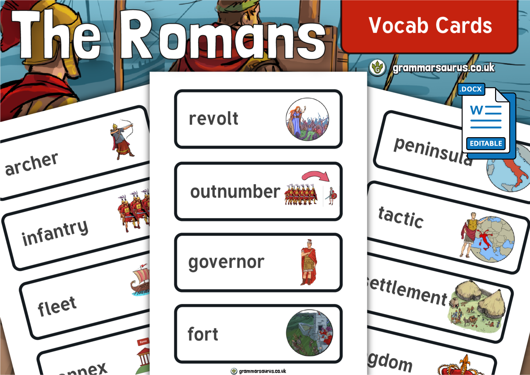 History - The Romans Vocab Cards - Grammarsaurus