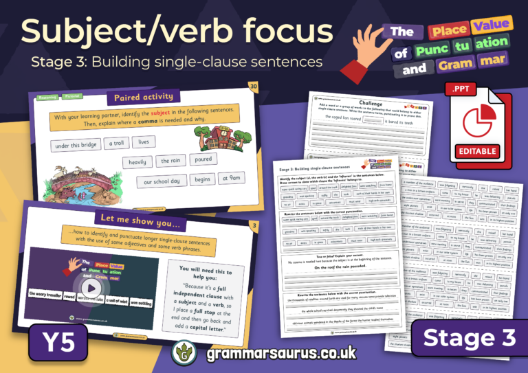 Year 5 - Place Value of Punctuation and Grammar - Building single-clause sentences - Stage 3 ...