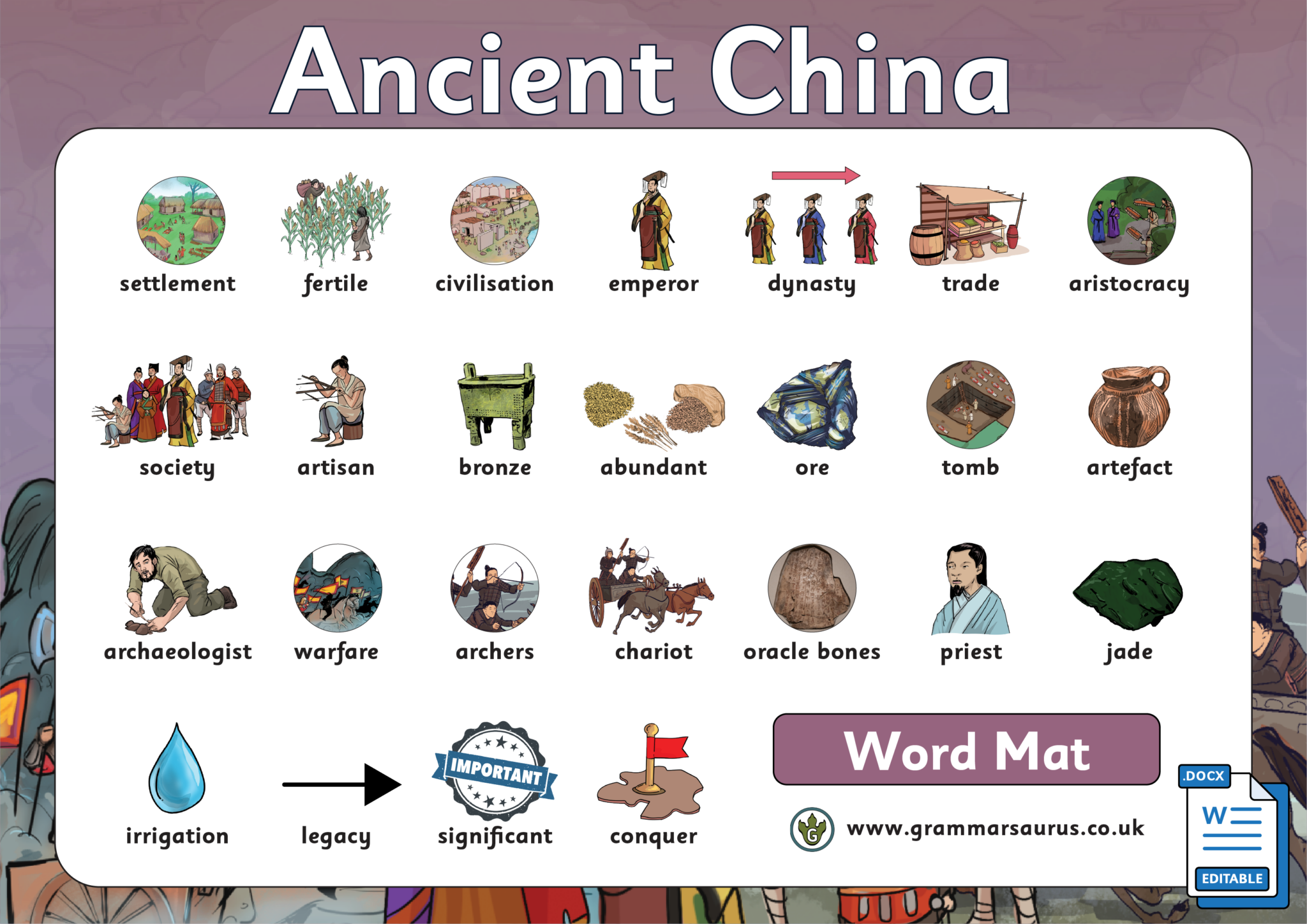 History - Editable Ancient China Word Mat - Grammarsaurus