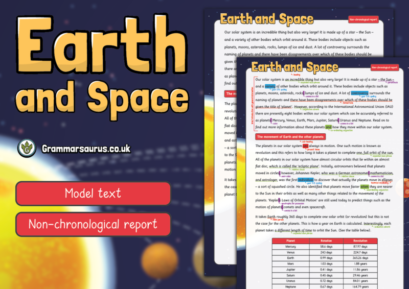 Year 5 Model text - Non-chronological report - Earth and Space ...