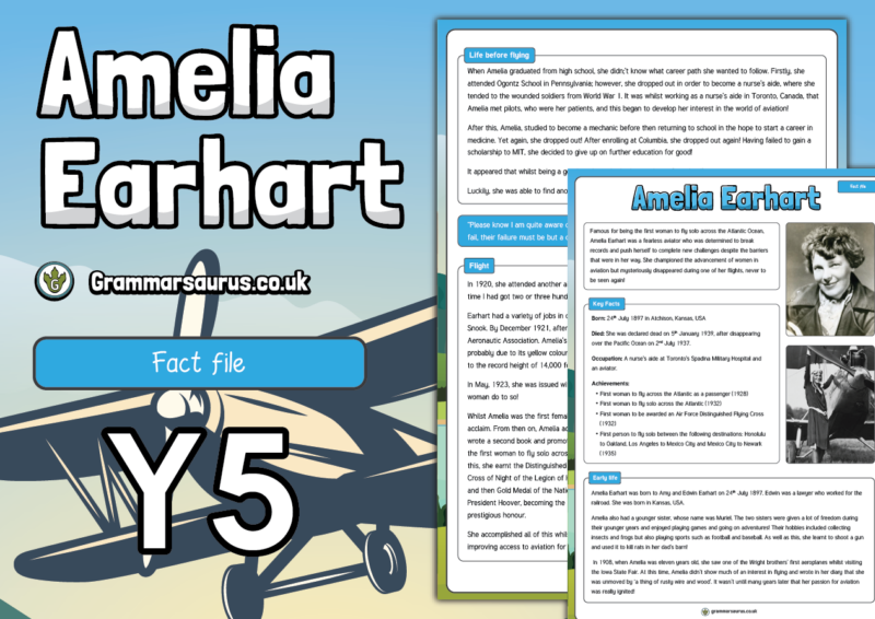 Year 5 Fact file - Amelia Earhart - Grammarsaurus