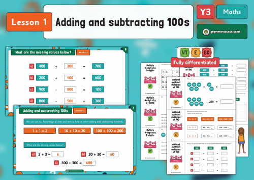 Year 3 Addition and Subtraction - Adding and Subtracting 100s - Lesson 1 - Grammarsaurus