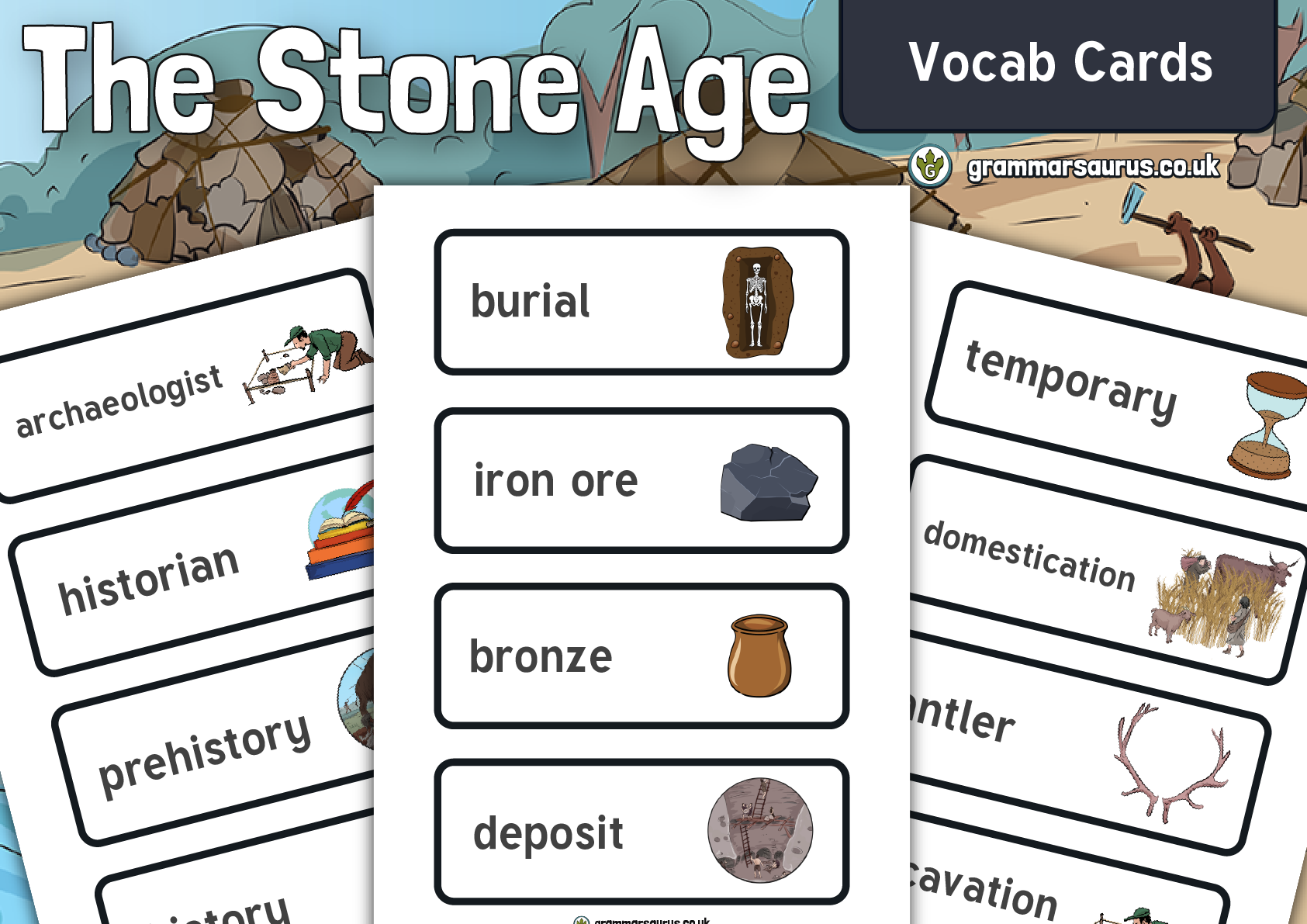 History - Stone Age to the Iron Age - Vocab Cards - Grammarsaurus