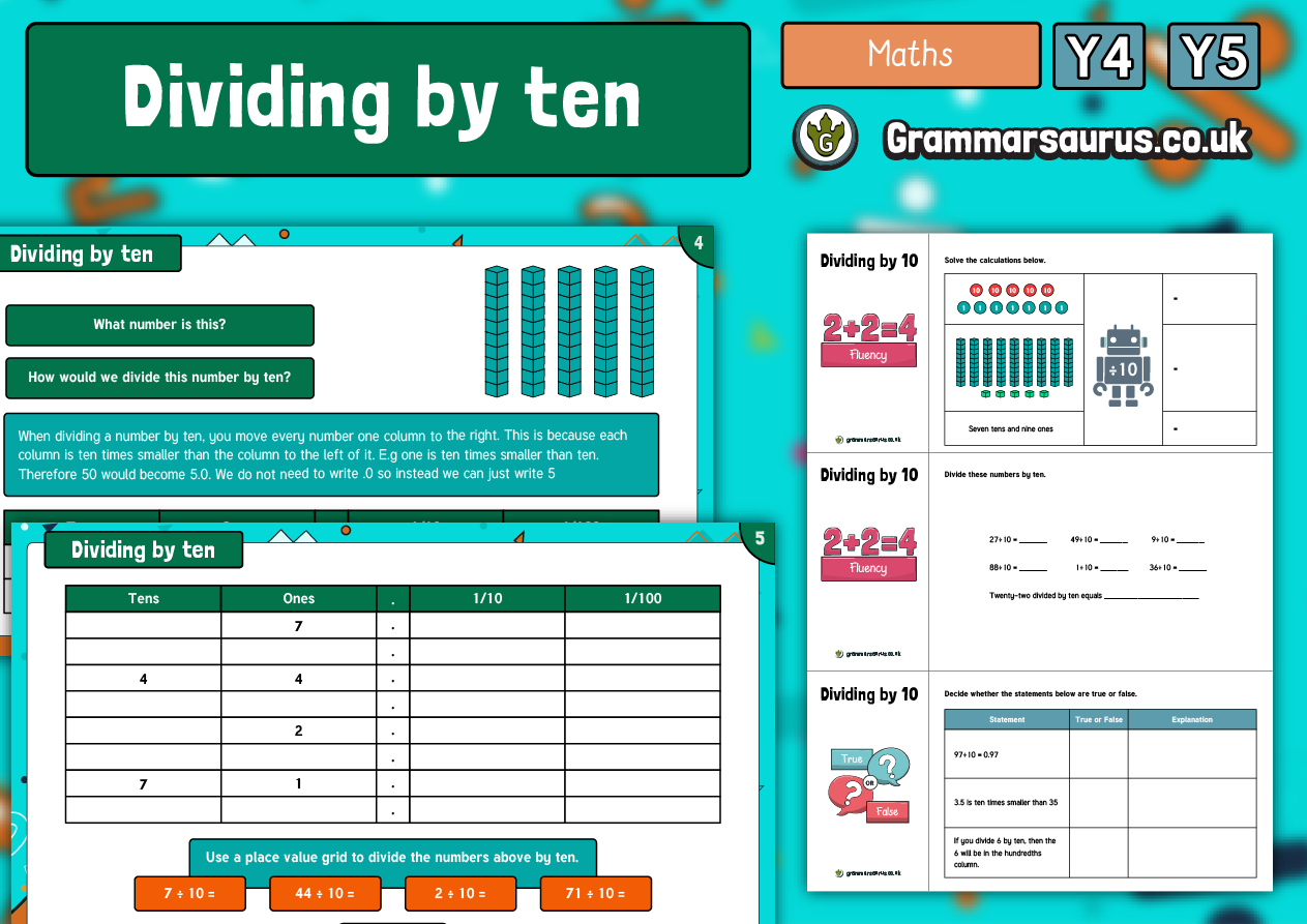 Year 4 Division - Dividing by Ten - Grammarsaurus
