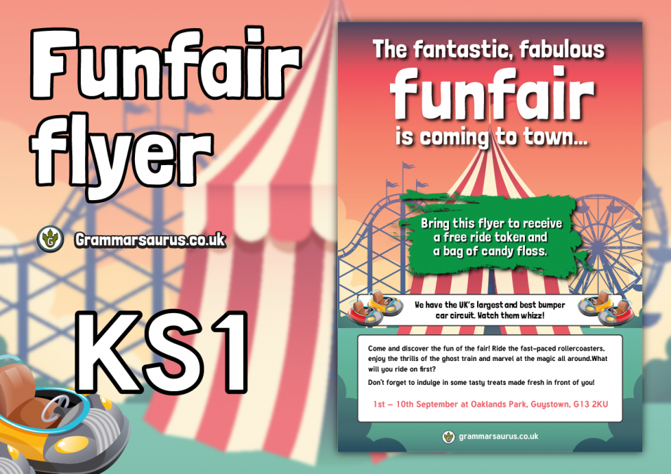 Year 1/2 Model Text - Leaflet - The Fun Fair Flyer - Grammarsaurus