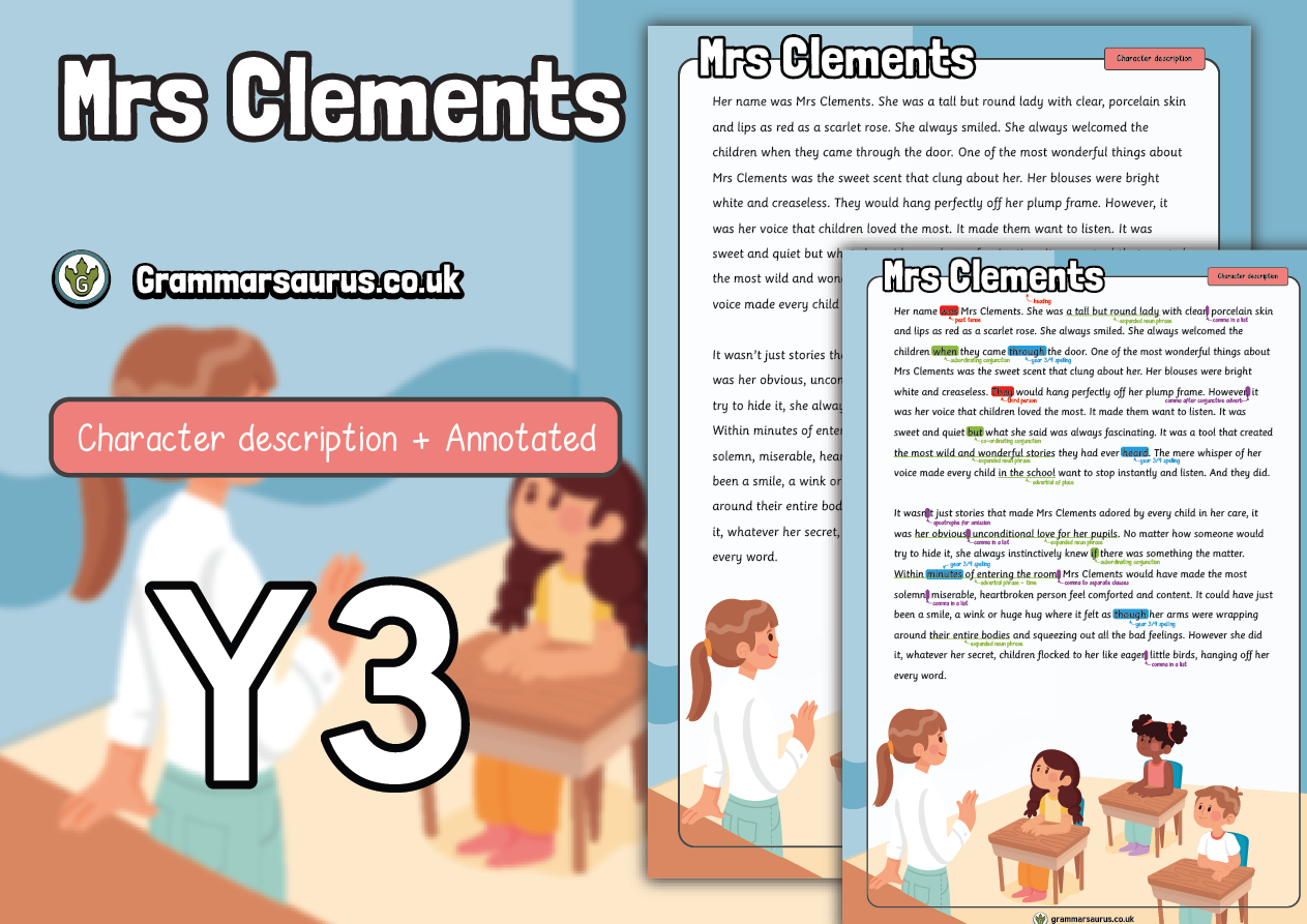 Year 3 Model Text - Character description - Mrs Clements - Grammarsaurus