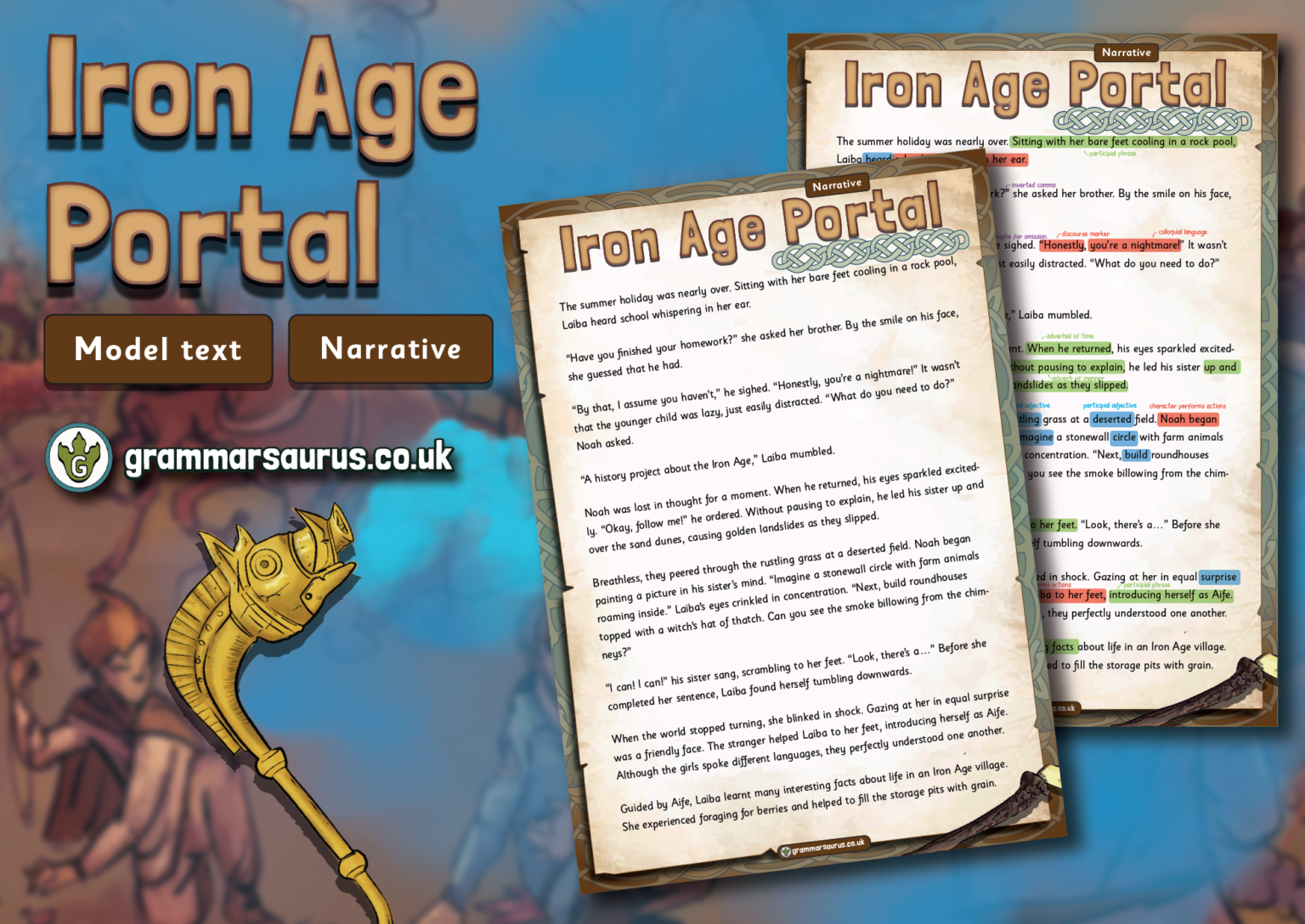 Year 3 Model Text - Narrative - Iron Age portal story - Grammarsaurus