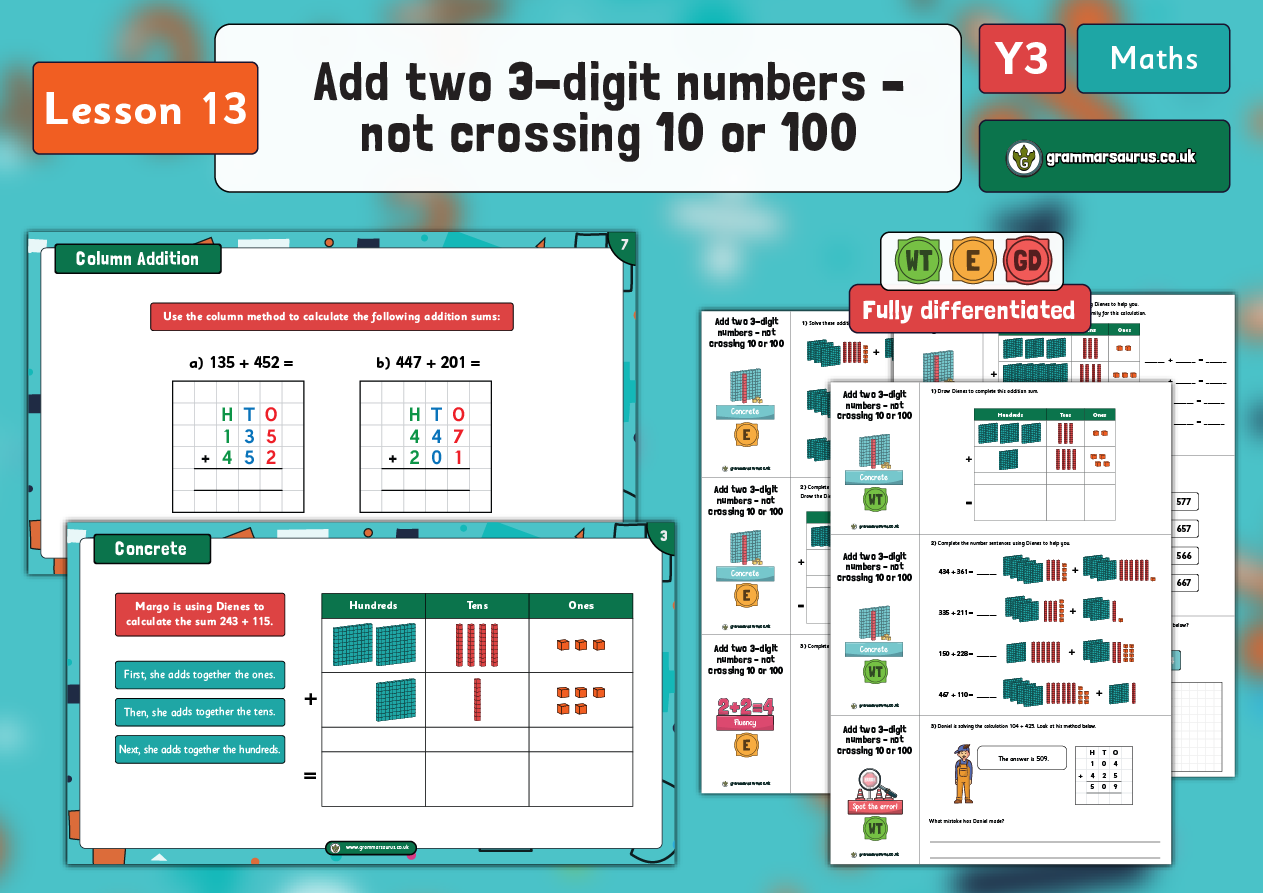 Adding Two 3 Digit Numbers No Exchange - Free Printable Worksheet