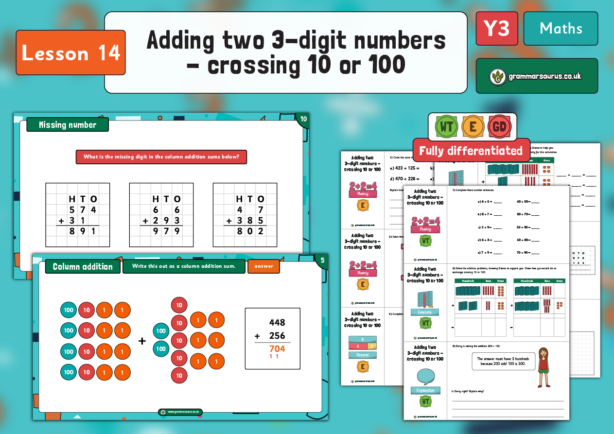 Year 3 Addition and Subtraction - Adding two 3-digit numbers- crossing ...