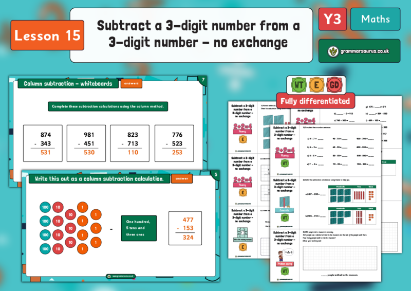 Year 3 Addition and Subtraction - Subtract a 3-digit number from a 3 ...