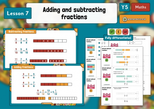 Year 5 Fractions - Add and Subtract Fractions - Lesson 7 - Grammarsaurus