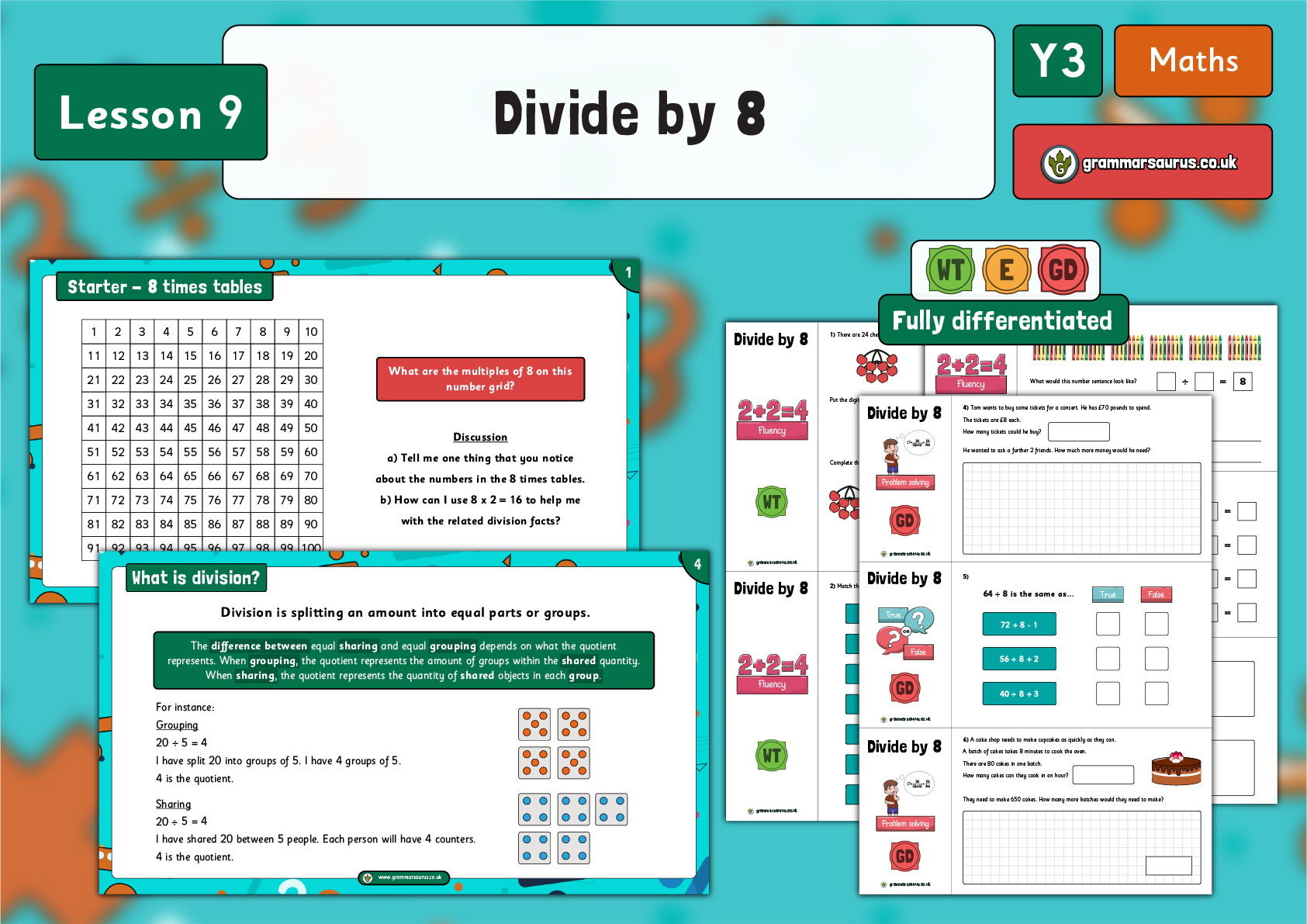 Year 3 Multiplication And Division Divide By 8 Lesson 9 Grammarsaurus Year 3 Multiplication And Division Divide By 8 Lesson 9 Grammarsaurus