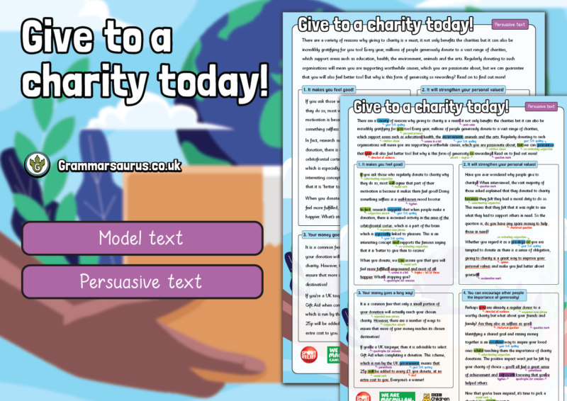 Year 5 Model Text - Persuasive poster - Give to a charity today ...