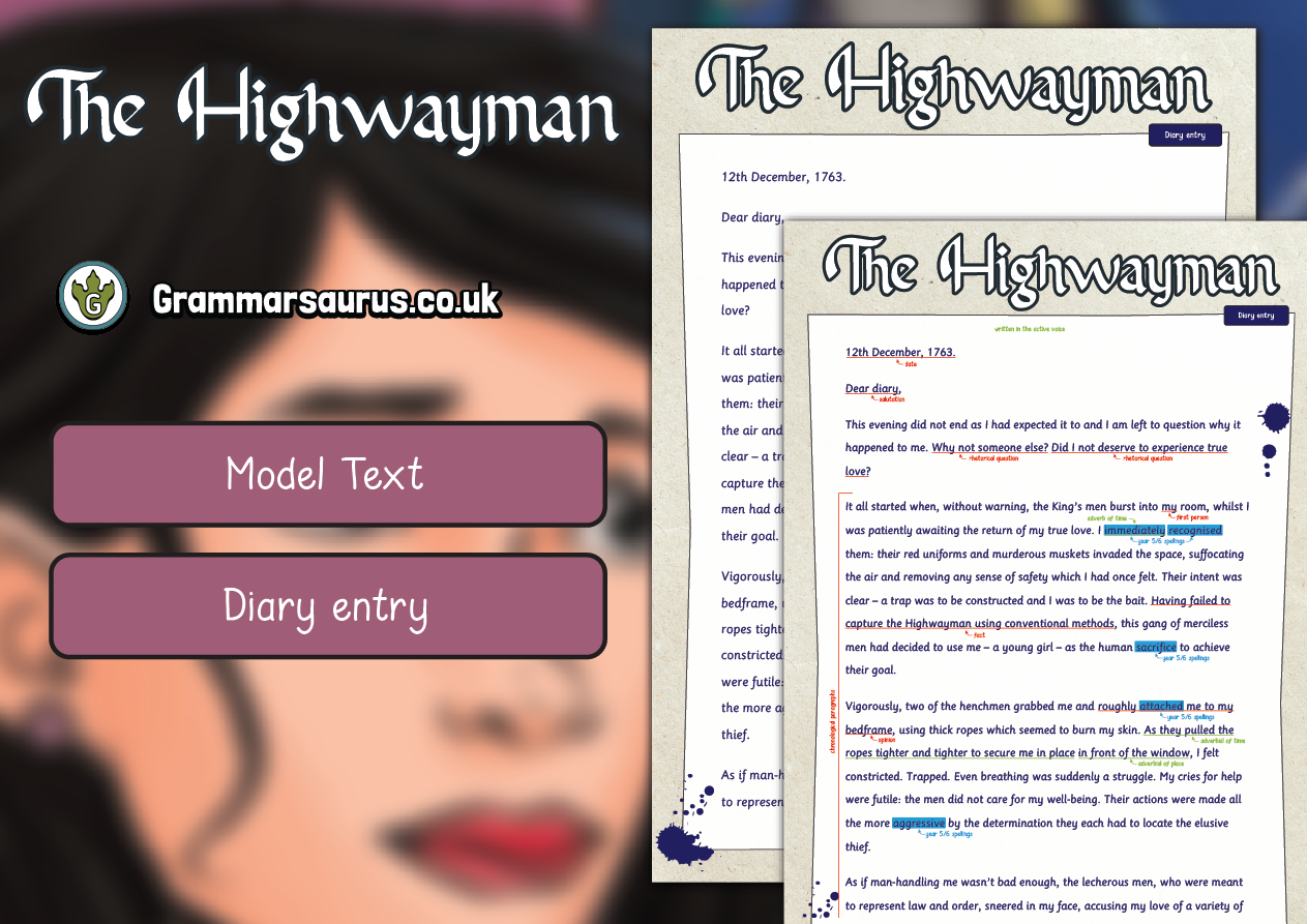 Year 6 Model Text - Diary entry - Bess from The Highwayman - Grammarsaurus