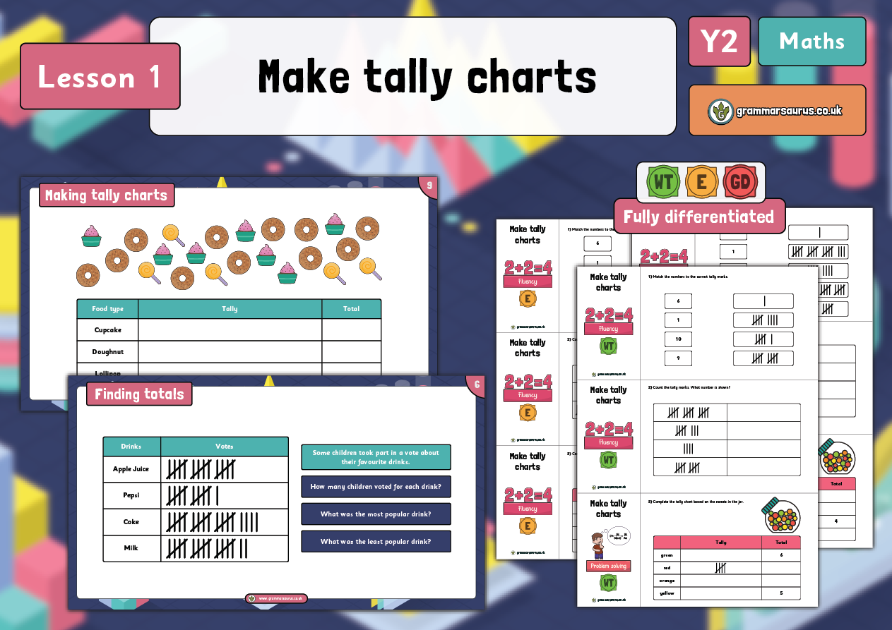 Year 2 Statistics - Make Tally Charts - Lesson 1 - Grammarsaurus
