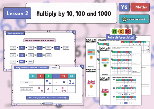 Year 6 Decimals - Multiply by 10, 100 & 1000 - Lesson 2 - Grammarsaurus