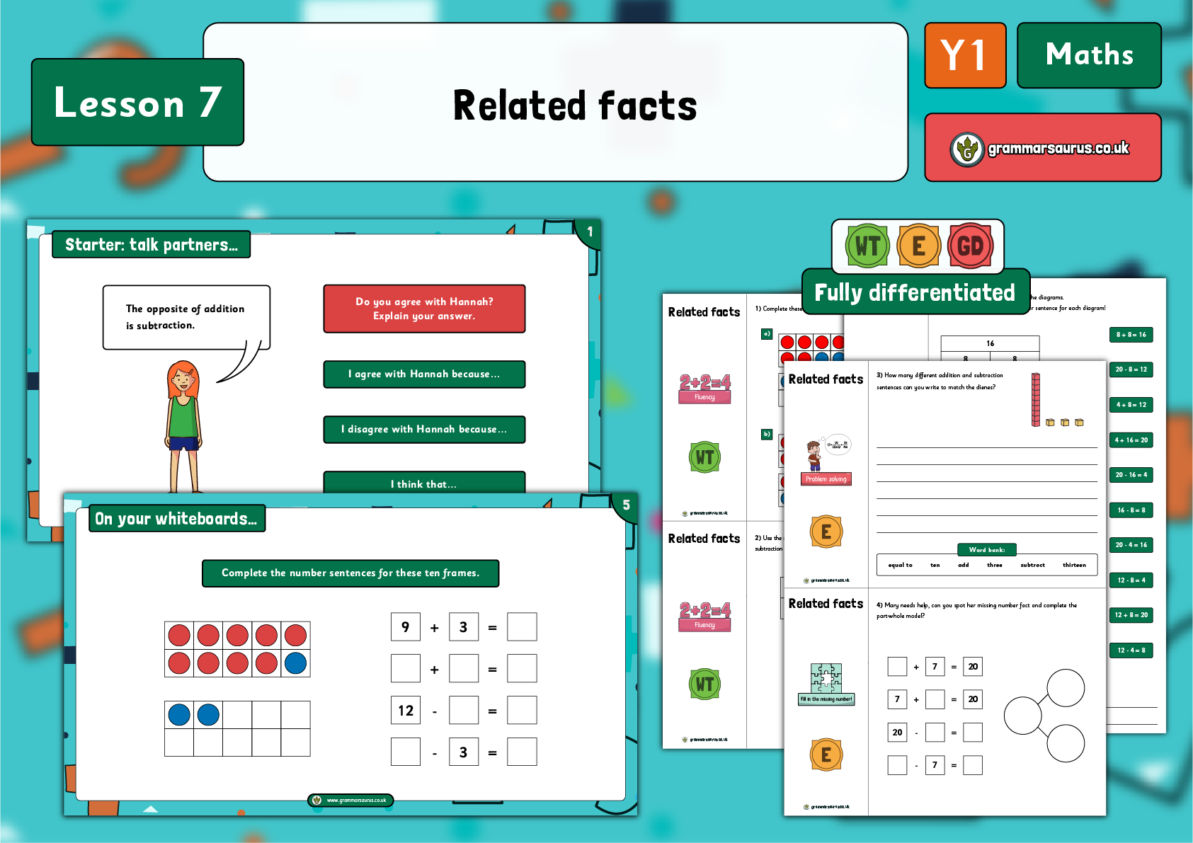 Year 1 Addition and Subtraction within 20 - Related Facts - Lesson 7 ...