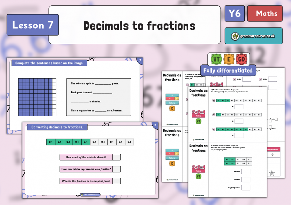 Year 6 Decimals - Decimals as fractions - Lesson 7 - Grammarsaurus