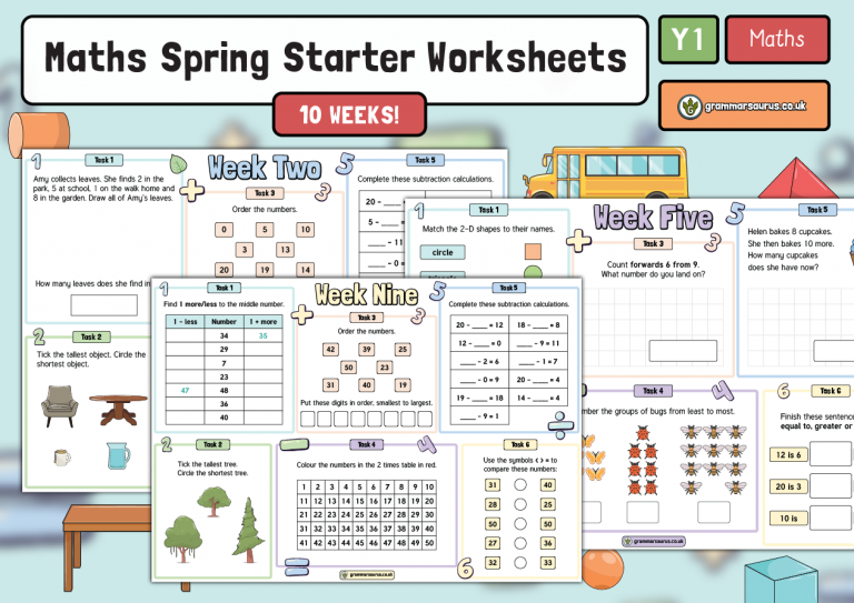 Year 1 Weekly Maths Starters - Spring - Grammarsaurus