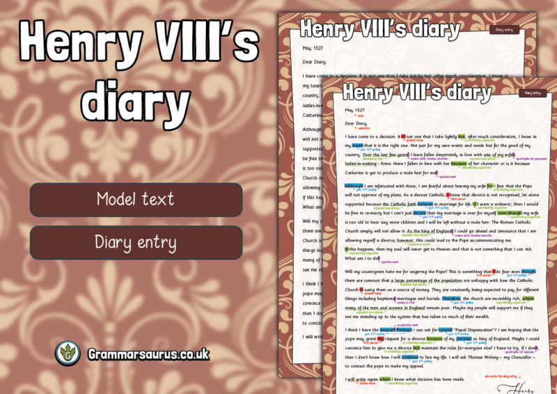 Year 4 Model Text - Diary entry - Henry VIII's Diary - Grammarsaurus