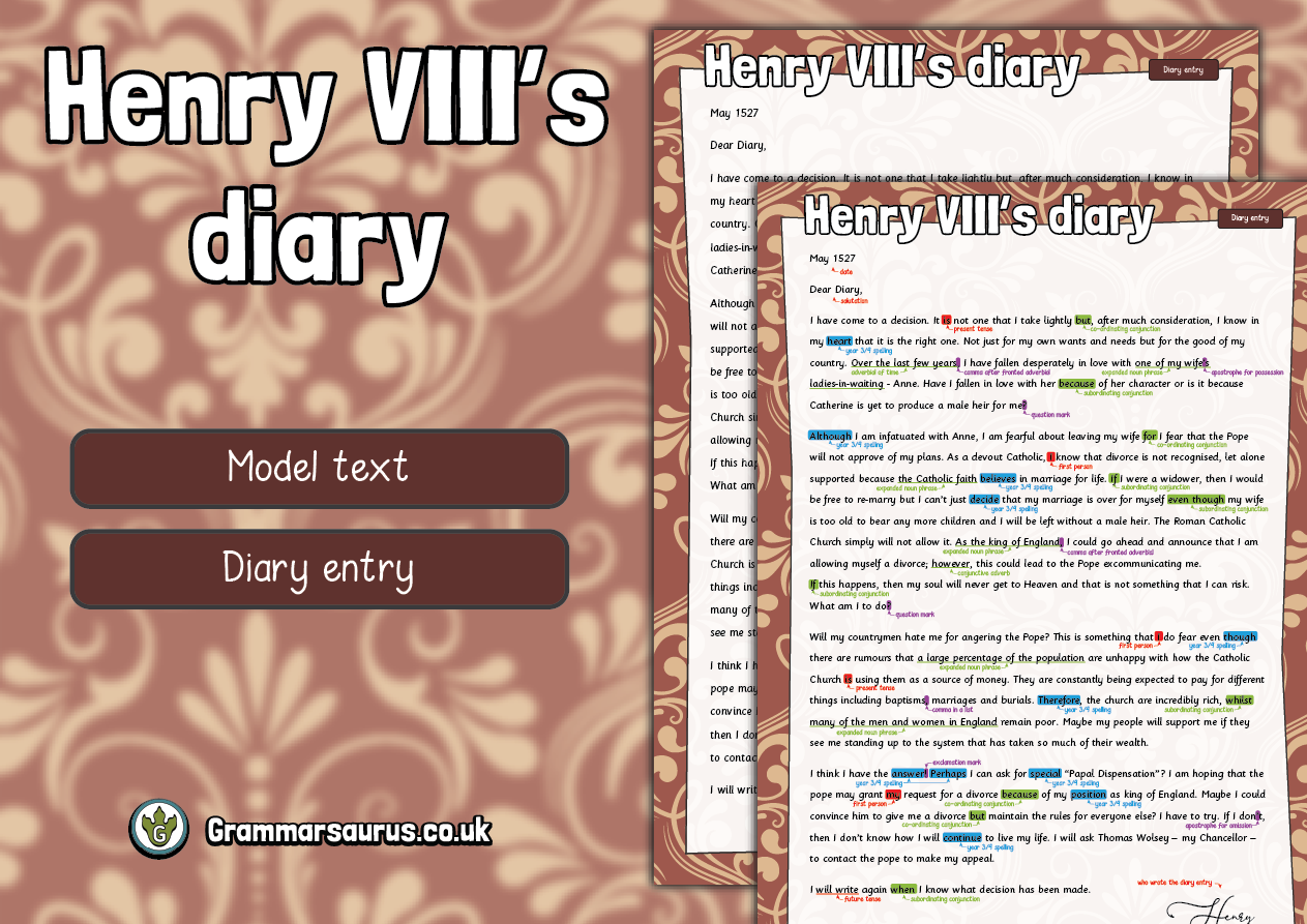 Year 4 Model Text - Diary entry - Henry VIII's Diary - Grammarsaurus
